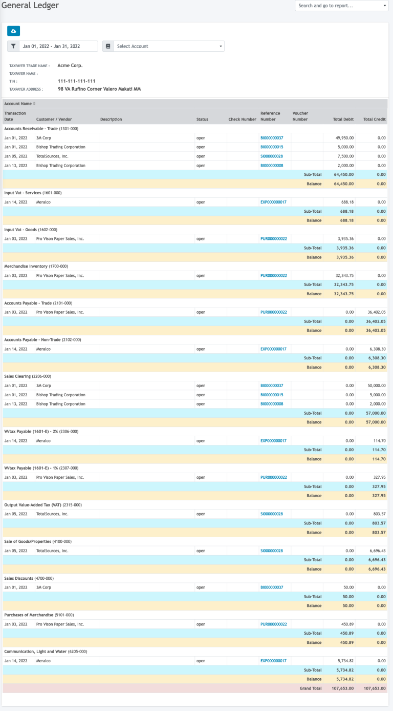 General Ledger - Oojeema